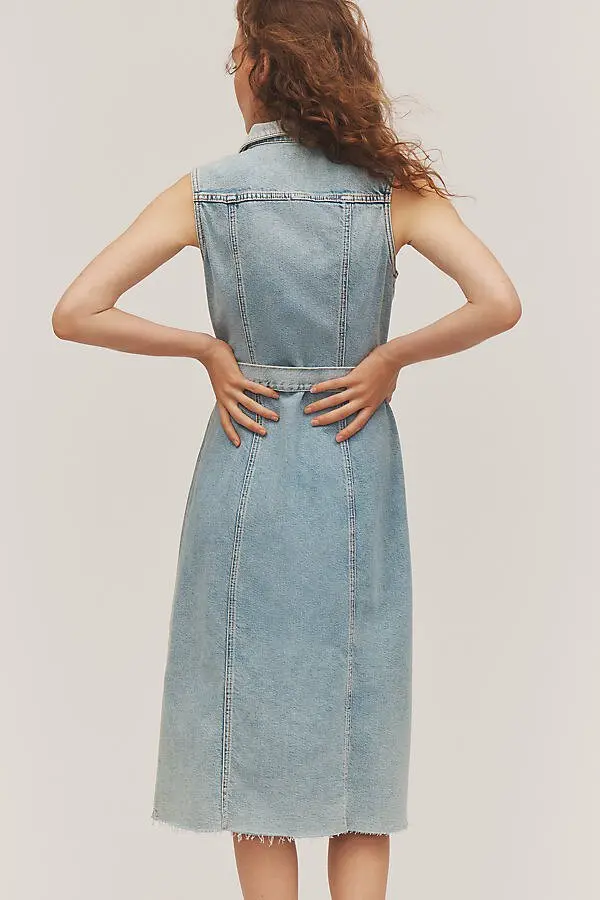 Rails Costa Sleeveless Belted Denim Midi Shirt Dress - Denim Light |  Editorialist