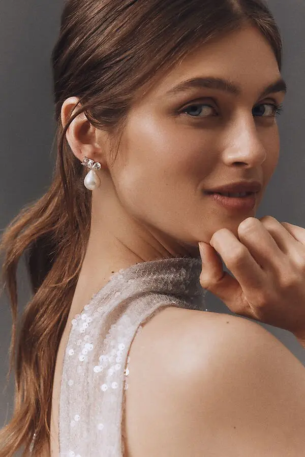 Anthropologie Shaped Crystals Pearl Drop Earrings - Gold