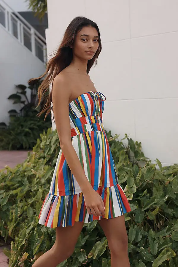 THE SOMERSET COLLECTION BY ANTHROPOLOGIE The Somerset Strapless Mini Dress - Multi Stripe