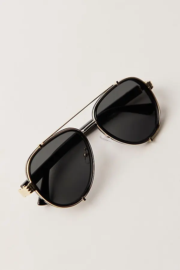 Free People Wesley Oversized Aviator Sunglasses - Black With Black