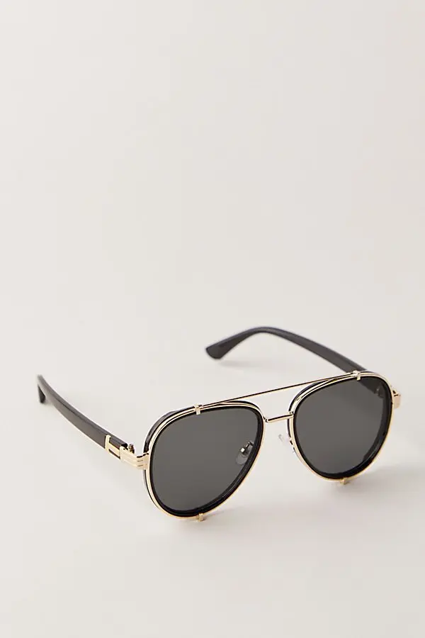 Free People Wesley Oversized Aviator Sunglasses - Black With Black