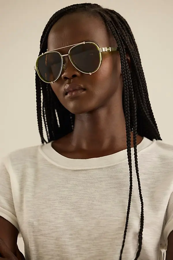 Free People Wesley Oversized Aviator Sunglasses - Lime Mojito