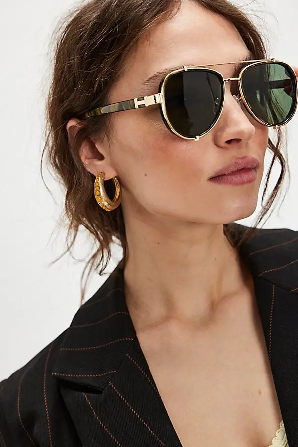 Free People Wesley Oversized Aviator Sunglasses - Tort Green