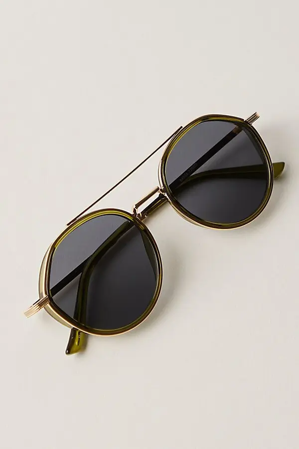 Free People Lola Round Aviator Sunglasses - Lime With Blue Lens