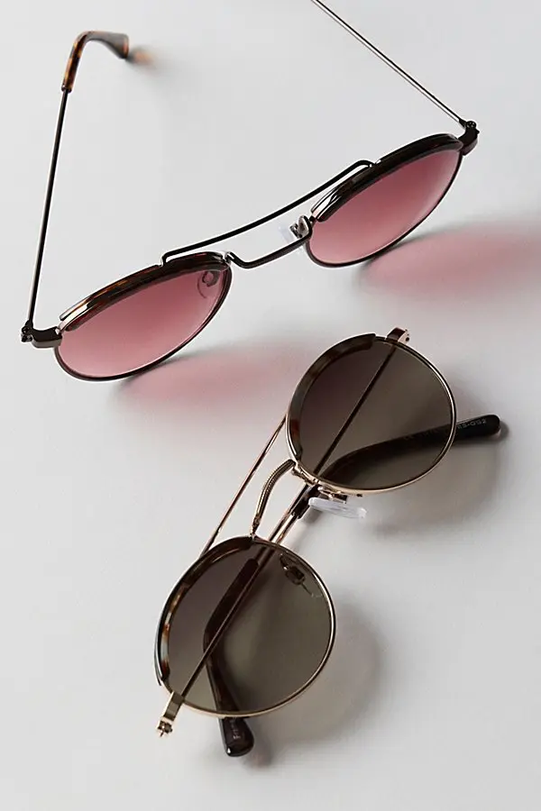 Free People Bradley Round Aviator Sunglasses - Greige