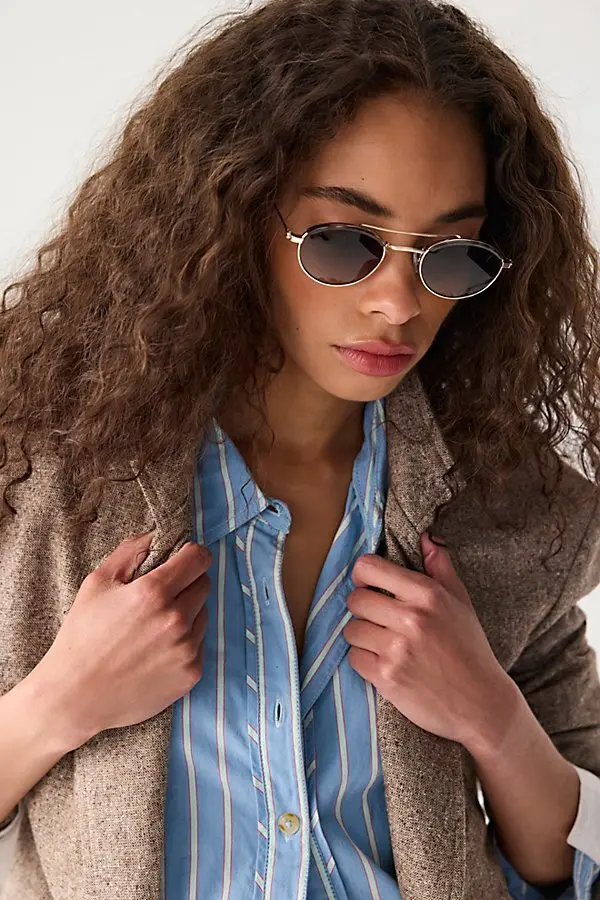 Free People Bradley Round Aviator Sunglasses - Greige