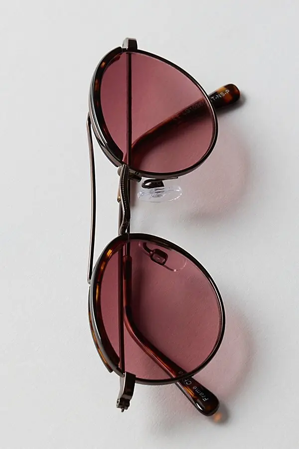 Free People Bradley Round Aviator Sunglasses - Tort With Red Lens