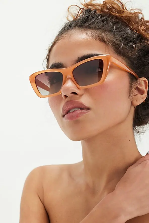 Free People Cate Polarized Cat Eye Sunglasses - Apricot/brown