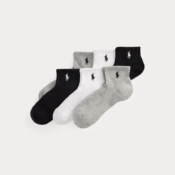 Ralph Lauren Quarter Socks 6 Pack - Grey Heather Assorted