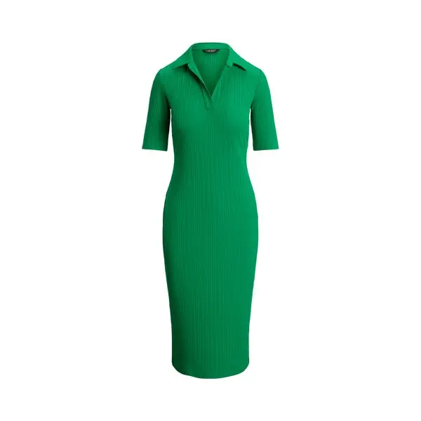 Ralph Lauren Rib-Knit Elbow-Sleeve Polo Dress - Stem | Editorialist