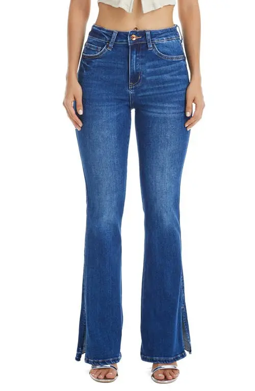 BAYEAS Split Hem Flare Leg Jeans - Indigo Rock
