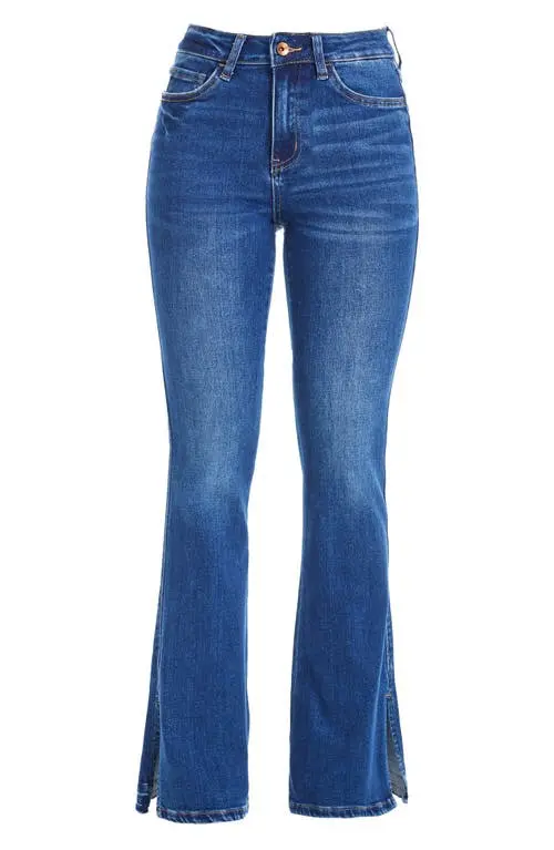 BAYEAS Split Hem Flare Leg Jeans - Indigo Rock