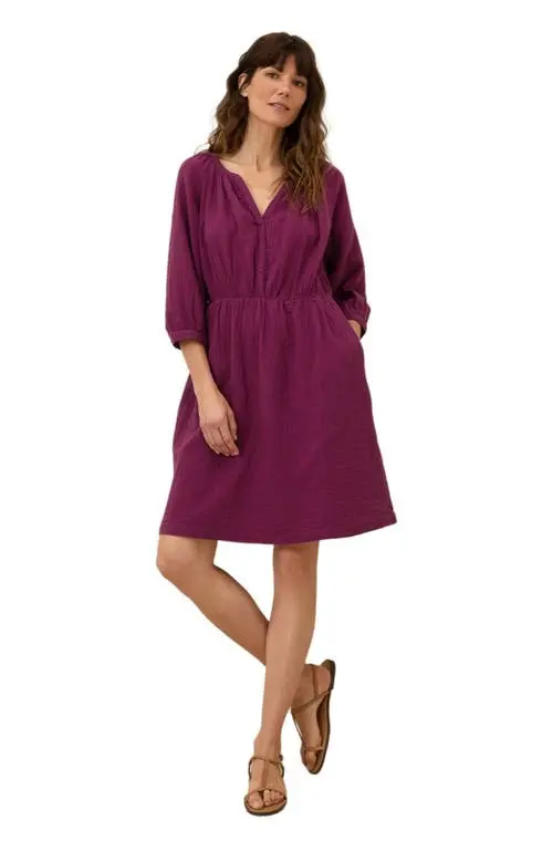 PACT Organic Cotton Coastal Double Gauze Peasant Dress - Sangria