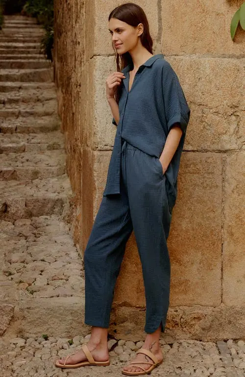 PACT Organic Cotton Coastal Double Gauze Tapered Pull-on Pant - French Navy
