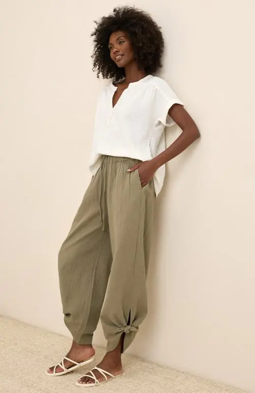PACT Organic Cotton Coastal Double Gauze Split Hem Pant - Khaki Green