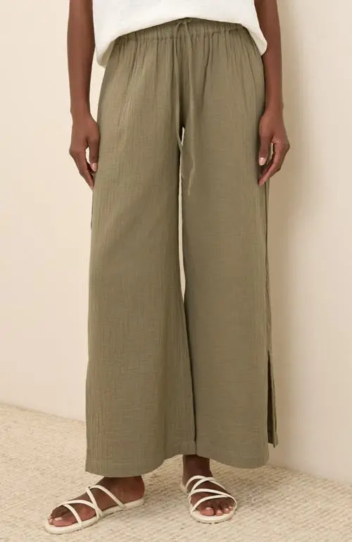 PACT Organic Cotton Coastal Double Gauze Split Hem Pant - Khaki Green