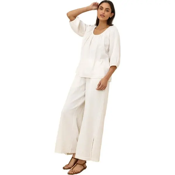 PACT Organic Cotton Coastal Double Gauze Split Hem Pant - Sea Salt