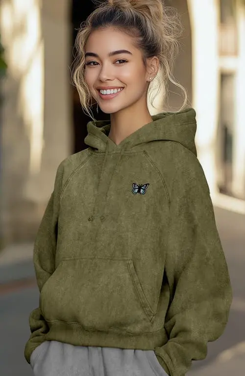 DALIX Butterfly Mineral Washed Hoodie - Olive