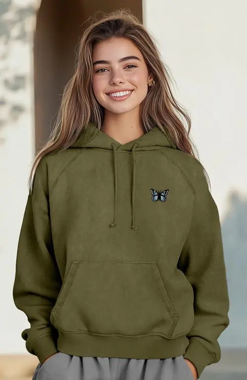 DALIX Butterfly Mineral Washed Hoodie - Olive