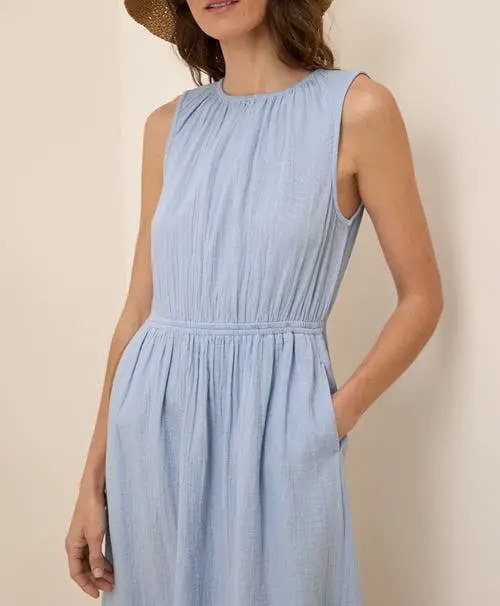 PACT Organic Cotton Coastal Double Gauze Tiered Midi Dress - Cornflower Blue