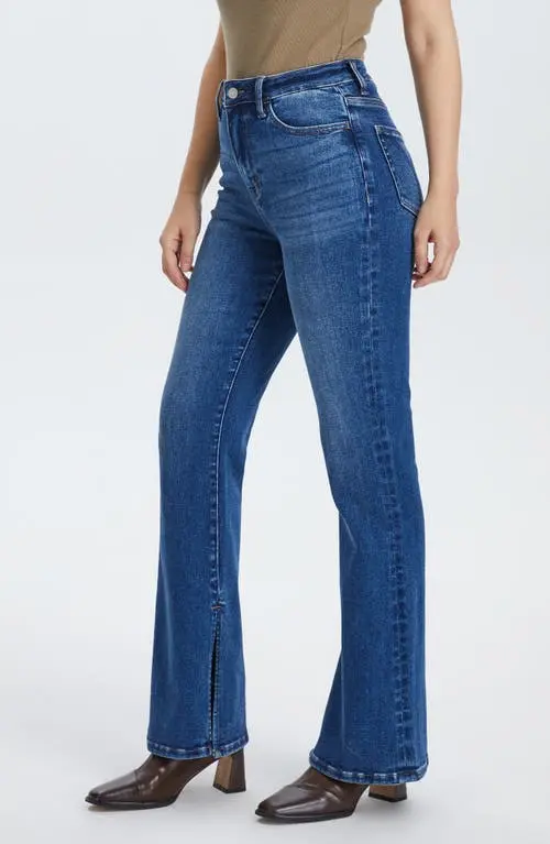 BAYEAS High-waist Slit Flare Jeans - Dark Blue