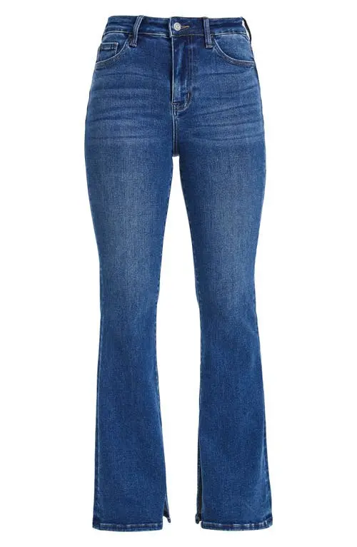 BAYEAS High-waist Slit Flare Jeans - Dark Blue