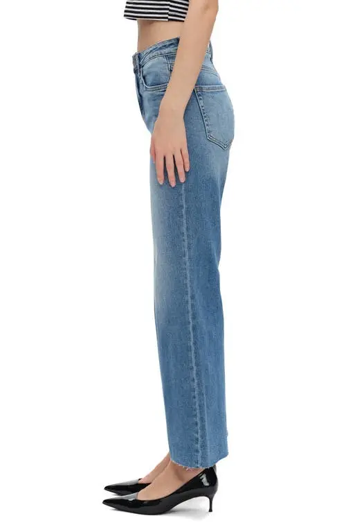 BAYEAS Raw Hem Wide Leg Jeans - Medium Blue
