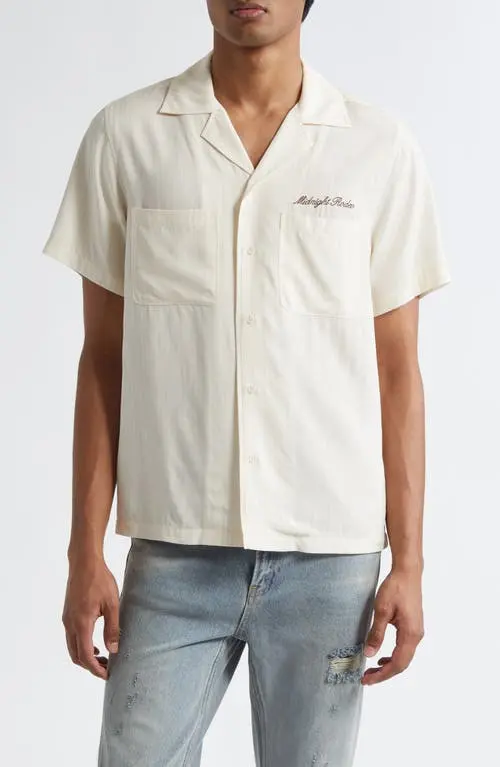 MIDNIGHT RODEO Stripe Crepe Camp Shirt - Antique White