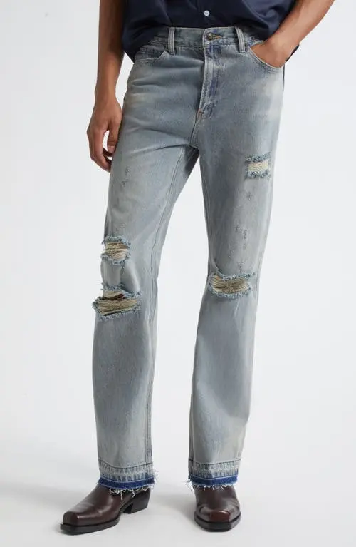 MIDNIGHT RODEO Ripped Release Hem Flare Jeans - Blue Wash