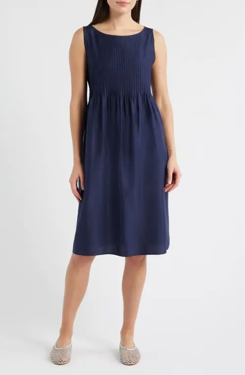 Eileen Fisher Pleated Silk Dress - Ink