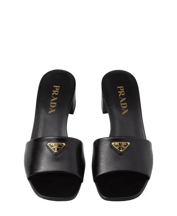 Prada Saffiano Patent Leather Sandals - Black