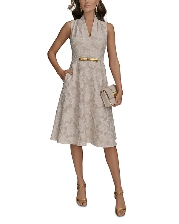Donna Karan New York Belted Jacquard Dress