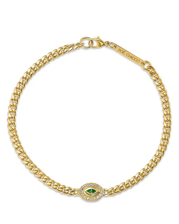Zoe Chicco 14k Gold Emerald And Diamond Evil Eye Link Bracelet - Yellow