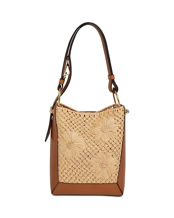 Strathberry Lana Midi Floral Bucket Bag - Tan