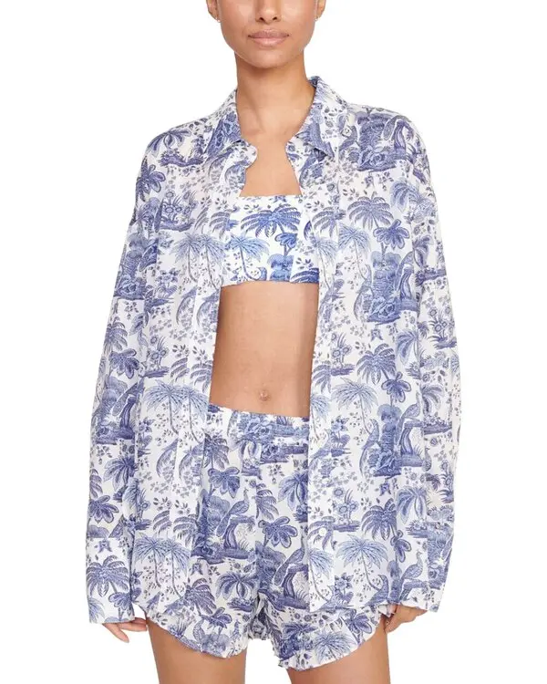 Staud Boyana Swim Cover-up Shorts - Blue Toile