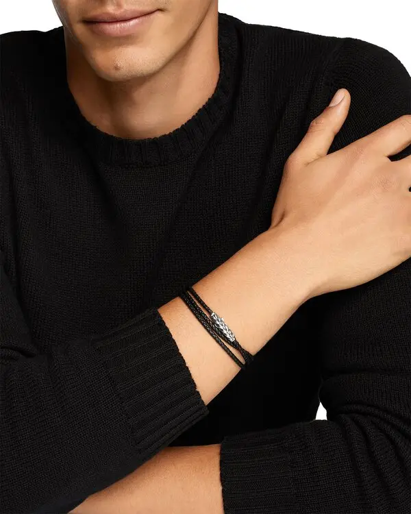 David Yurman Chevron Triple Wrap Bracelet, 3mm - Black