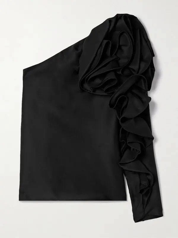 Carolina Herrera One-sleeve Ruffled Silk-gazar Top