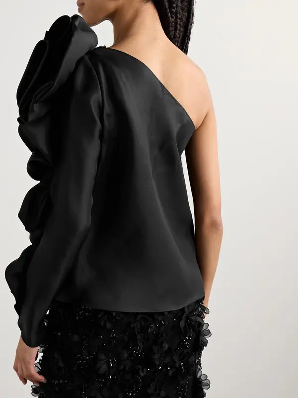Carolina Herrera One-sleeve Ruffled Silk-gazar Top