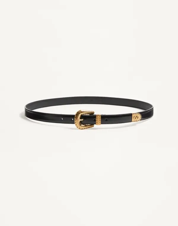 Valentino Garavani Vlogo Signature Brushed Calfskin Belt - Black