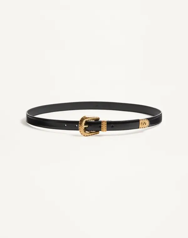 Valentino Garavani Vlogo Signature Brushed Calfskin Belt - Black
