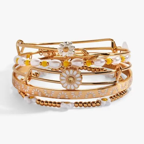 ALEX AND ANI Daisy Bangle Bracelet Set Of 5 - Gold
