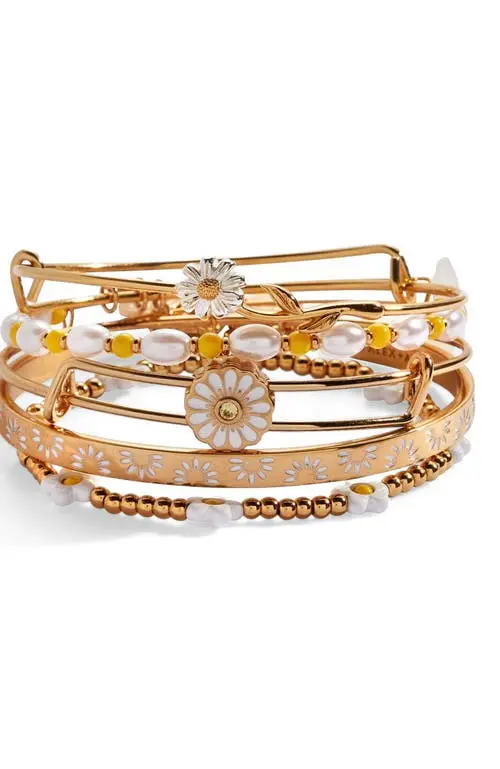 ALEX AND ANI Daisy Bangle Bracelet Set Of 5 - Gold
