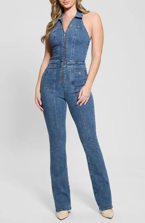 Guess Mia Denim Halter Jumpsuit - Pixie Blue