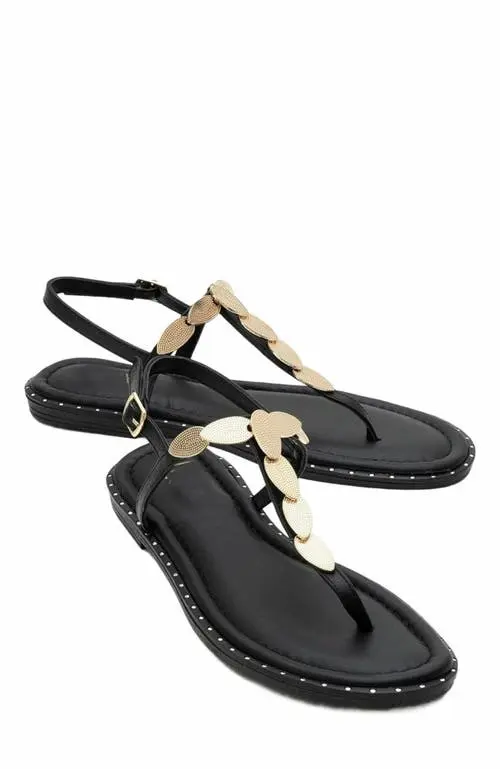 FOREVER & ALWAYS SHOES Marea Leather Flat Sandal - Black Leather
