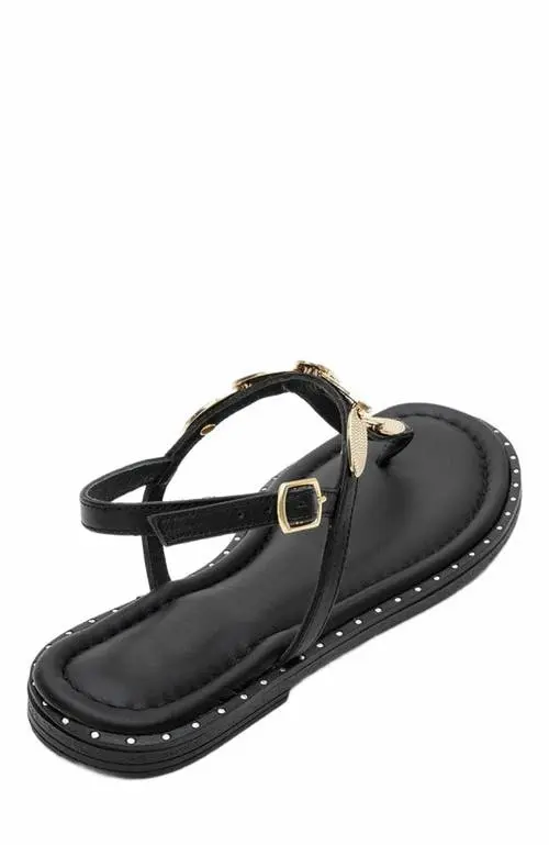 FOREVER & ALWAYS SHOES Marea Leather Flat Sandal - Black Leather