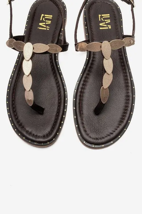 FOREVER & ALWAYS SHOES Marea Leather Flat Sandal - Brown