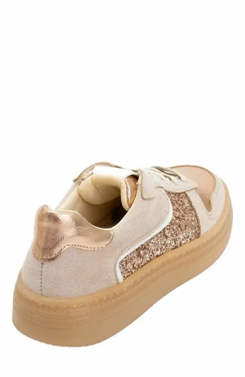 FOREVER & ALWAYS SHOES Felipe Glitter Leather Sneakers - Beige Leather
