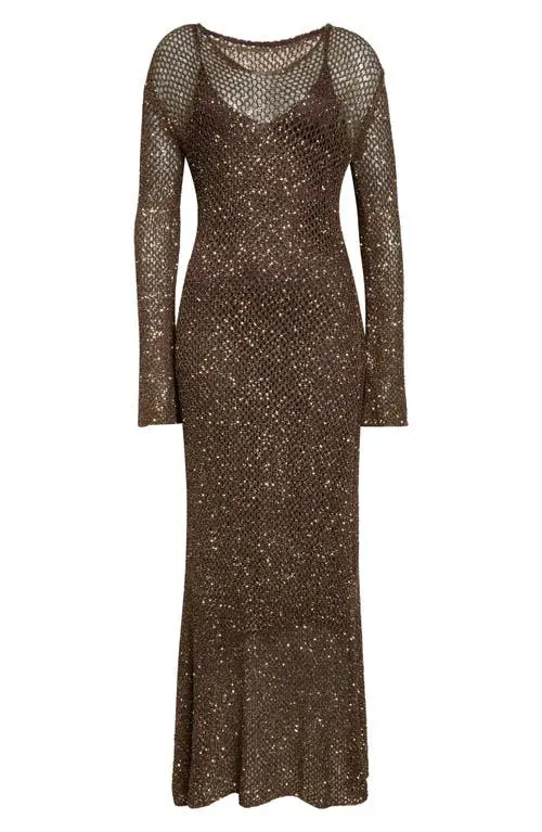 princess polly baby blue dress Altuzarra Ozzie Long Sleeve Sequin Maxi Sweater Dress In Charred Oak - 80%  Off