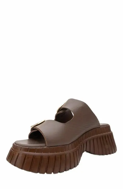 FOREVER & ALWAYS SHOES Joanes Leather Platform Sandals - Brown Leather