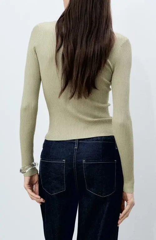 Mango Scoop Neck Ribbed Crop Sweater